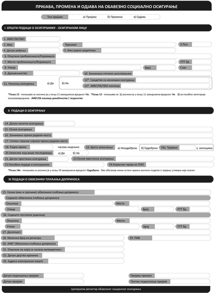 Uredba o načinu podnošenja jedinstvene prijave na obavezno socijalno ...